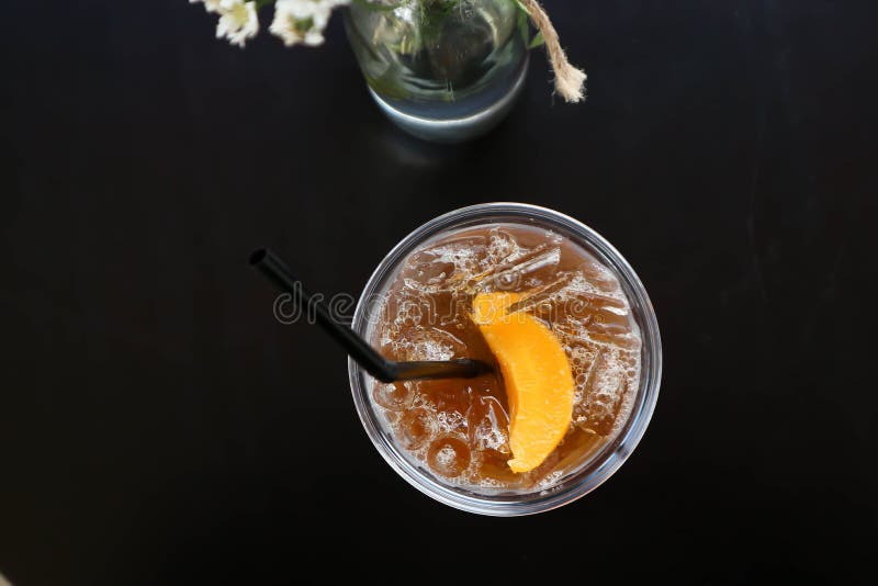 Lemon tea or mango tea stock image. Image of peach, delivery - 207946471