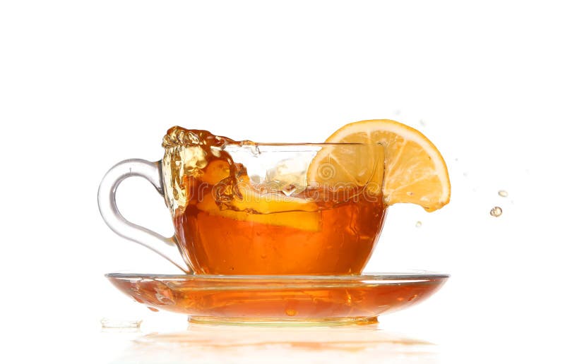Lemon Tea with a Splash on a White Background Stock Image - Image of ...