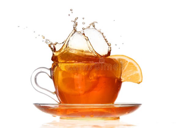 Lemon Tea with a Splash on a White Background Stock Photo - Image of ...