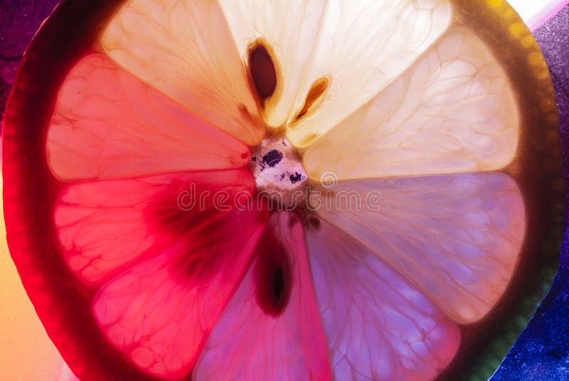 Lemon Thin Slice, Macro Capture, Colorfully Illuminated and Back Lit ...
