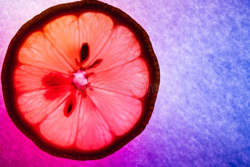 Lemon Thin Slice, Macro Capture, Colorfully Illuminated and Back Lit ...
