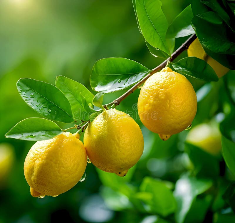 Lemon Tree Branch with Ripe Lemons Stock Illustration - Illustration of ...