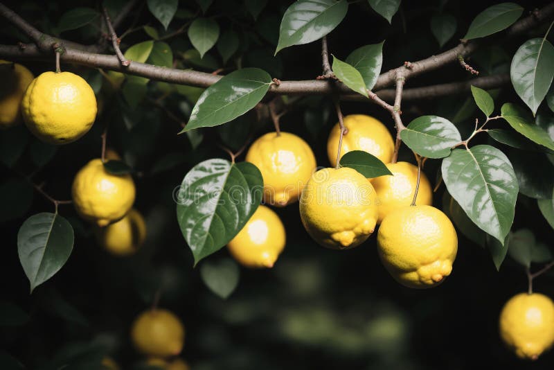 Lemon Tree Branches Heavy with Ripe Yellow Fruit Stock Illustration ...