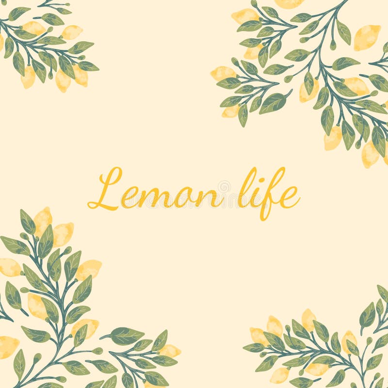 Lemon Tree Pattern Background Square Template with Empty White Circle ...
