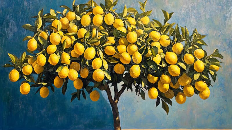 Lemon Tree Growing in a Field of Lemons with Mountains and Cloudy Sky ...