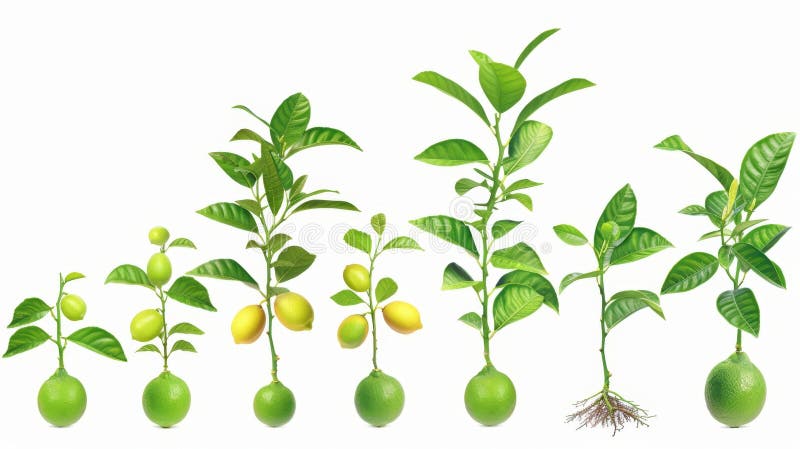 Lemon Tree Growth Stages Isolated on White Background, Generative AI ...