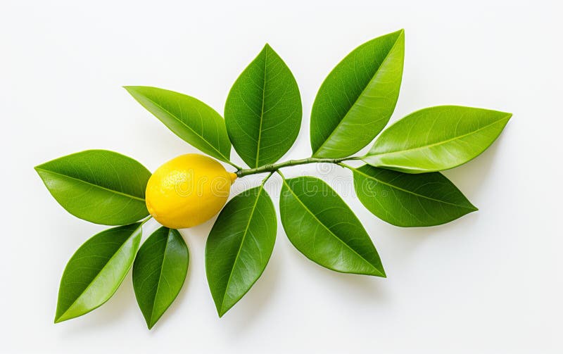 Lemon Tree Leaf from Above on White Backdrop -Generative Ai Stock Photo ...