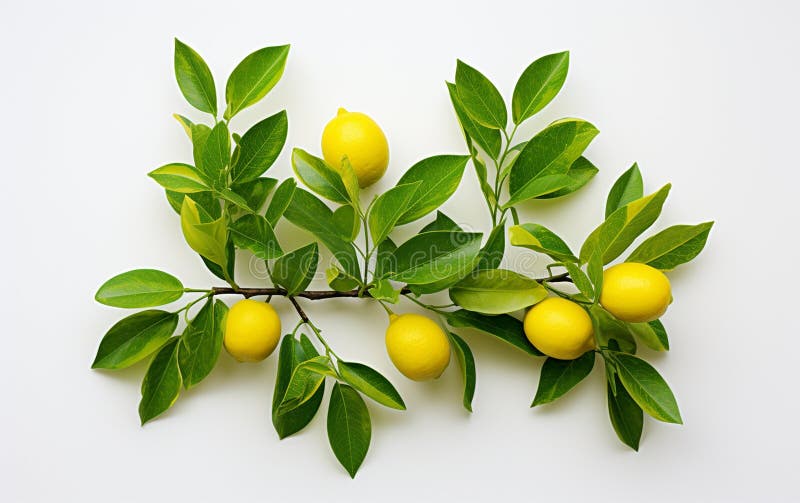 Lemon Tree Leaf from Above on White Backdrop -Generative Ai Stock ...