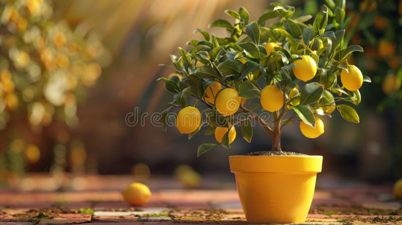 Lemon tree in a pot stock photo. Image of nature, sunny - 312473428