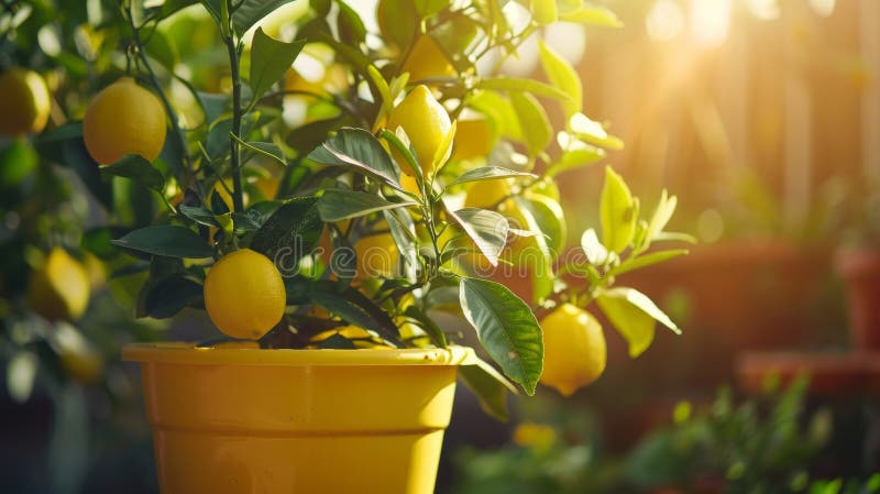 Lemon Tree in a Pot with Ripe Fruit Stock Photo - Image of healthy ...