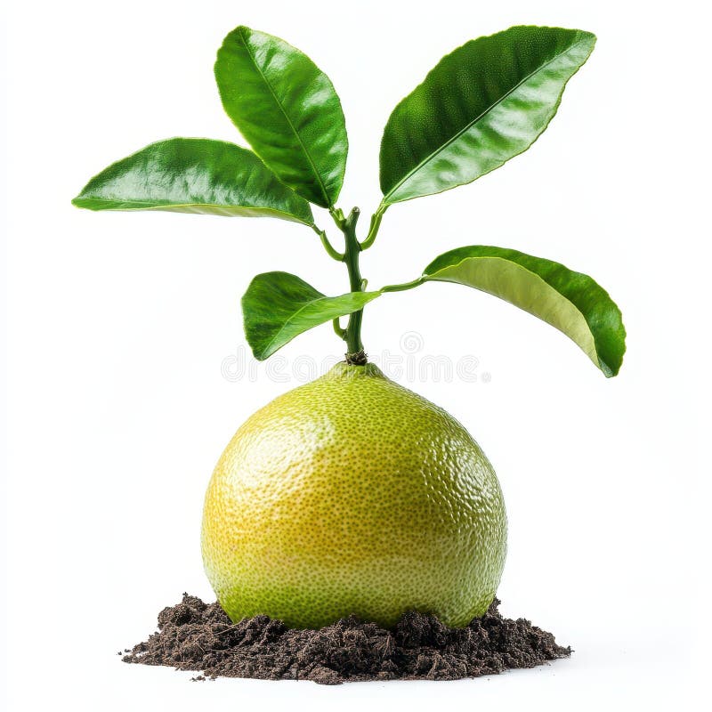 Lemon Tree Sapling Growing in Soil Fresh Green Leaves Isolated on White ...