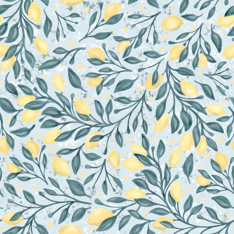Lemon Tree Seamless Pattern Design for Print on Fabric, Wrapping Paper ...
