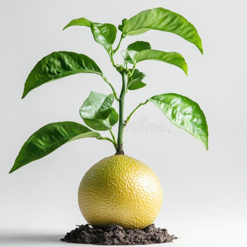 Lemon Tree Sprout Growing from a Lemon Fruit on Soil Isolated on White ...