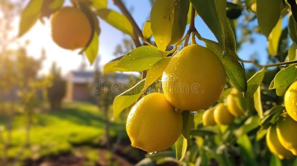 A Lemon on a Lemon Tree in the Sunset Stock Image - Image of leaf ...