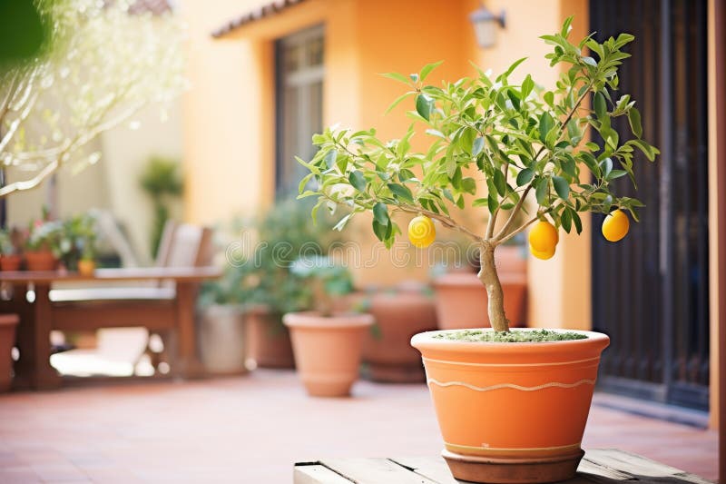 Lemon Tree in a Terracotta Pot in a Sunny Courtyard Stock Image - Image ...