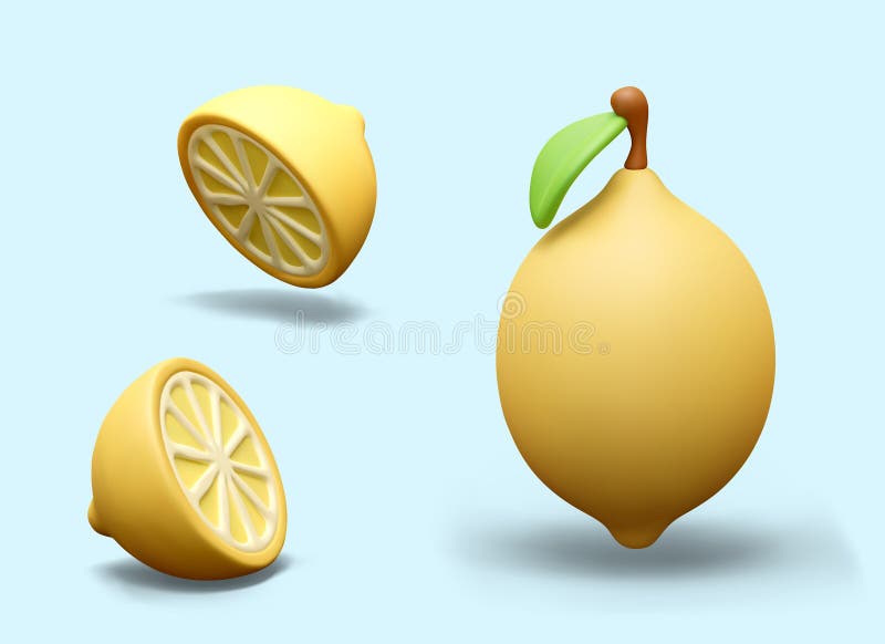 Lemon Vector Set. Realistic Whole Fruit and Half Stock Vector ...
