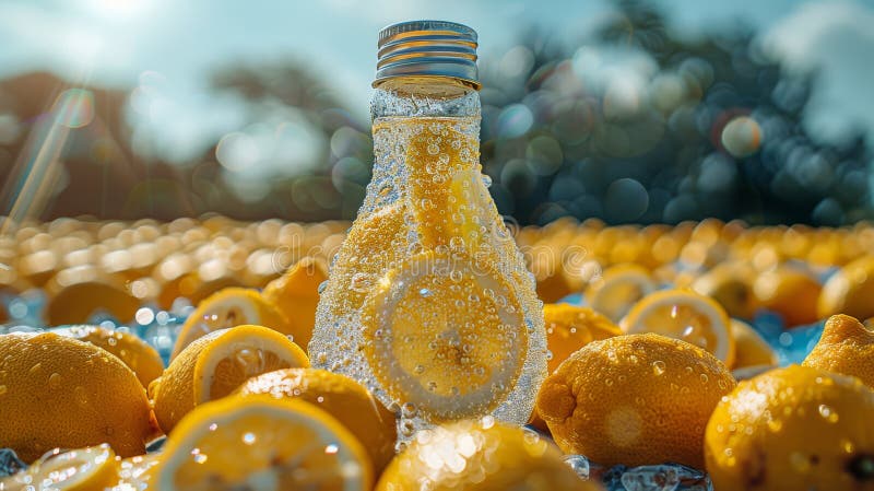 Lemon Water Bottle on Pile of Lemons Stock Image - Image of bottle ...