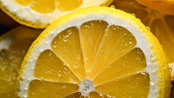 Of a lemon in water drops. stock image. Image of slice - 340876119