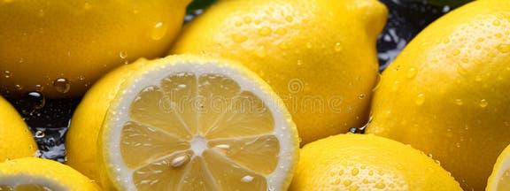 Of a lemon in water drops. stock photo. Image of vitamin - 340876142