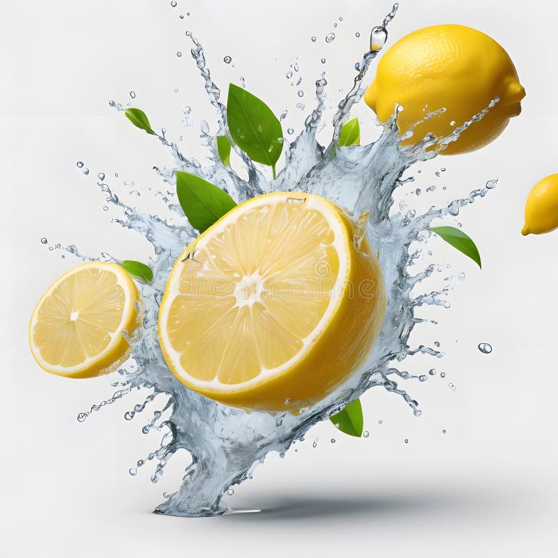 Lemon in Water Splash Isolated on White Background. 3d Illustration ...