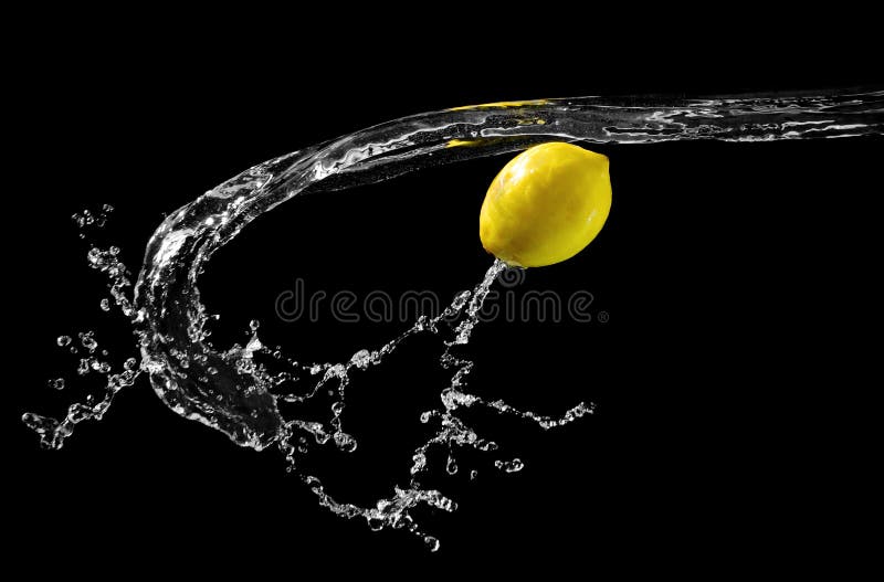 Lemon in water stream stock photo. Image of falling, fresh - 9522714