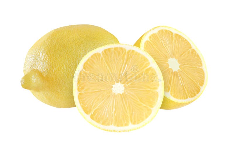 Lemon Whole and Cut Three Pieces Isolated on White Background with ...