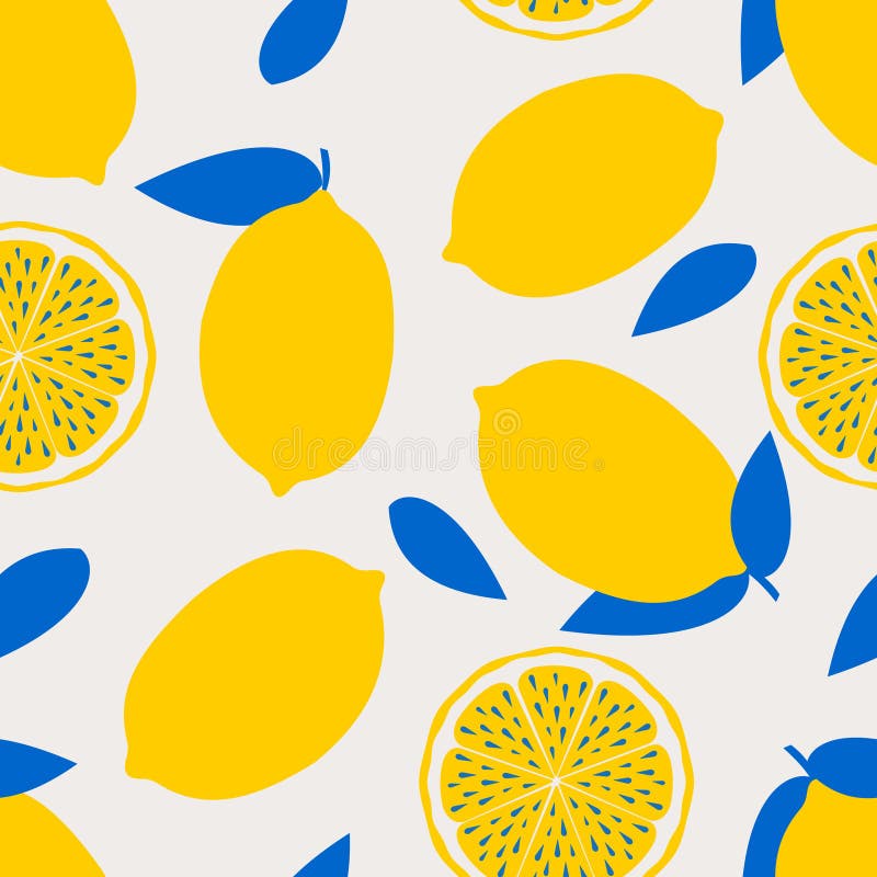 Yellow Lemons with Blue Leaves. Seamless Stylish Pattern Stock Vector ...