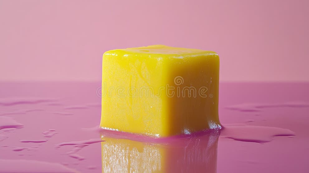 Lemon-yellow Cube on Glossy Surface, Clean Sour Minimalism . Stock ...