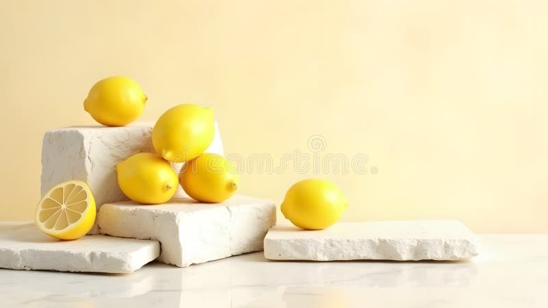 Lemon Yellow and Stone: Abstract Pastel Composition Stock Photo - Image ...