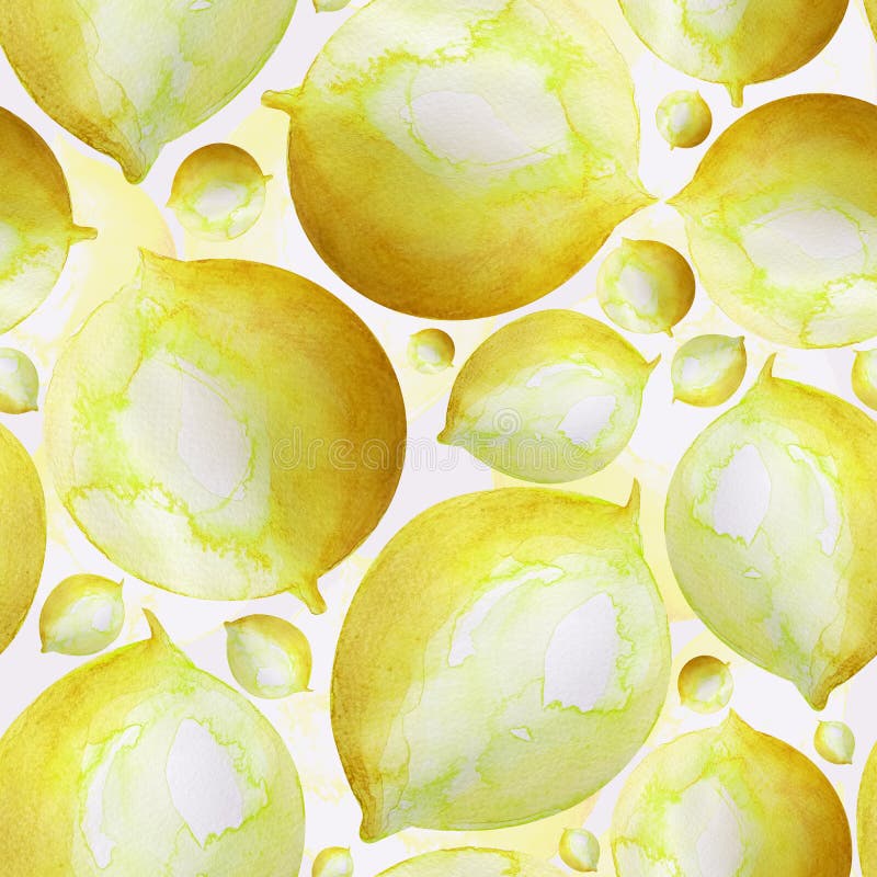 Lemon Yellow Watercolor Seamless Pattern Stock Illustration ...