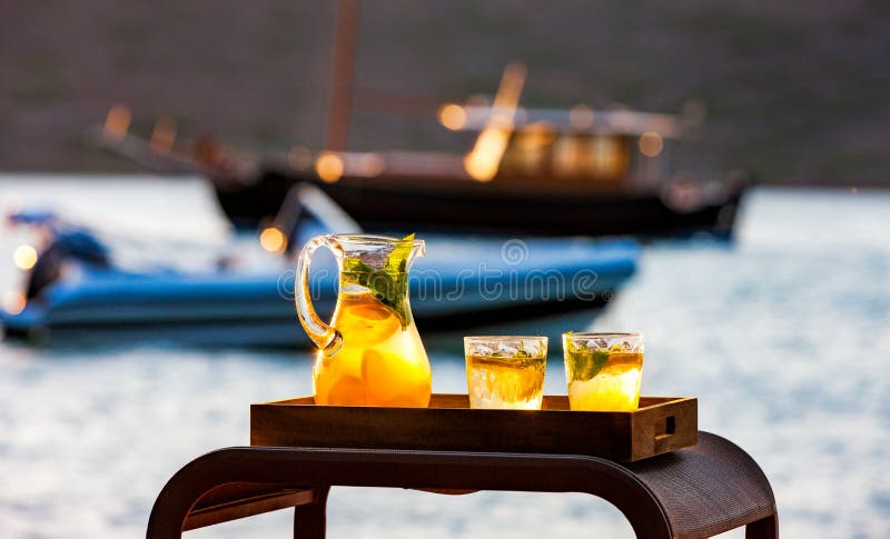 Lemonade on the beach stock image. Image of citrus, cube - 166984507
