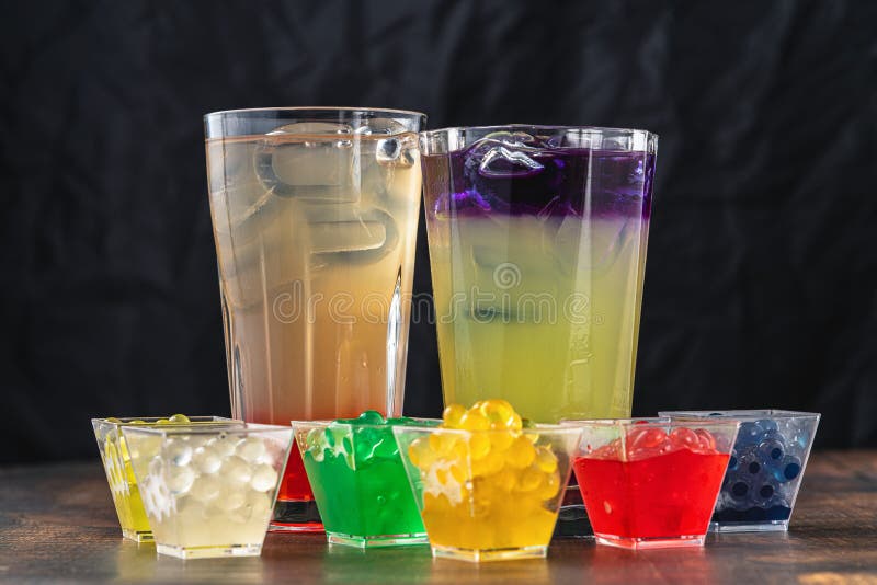 Lemonade with Bubble Tea on Dark Background Stock Image - Image of ...