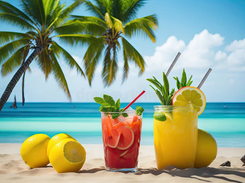 Lemonade Cocktail with Tropical Fruits. Ai Generative Stock ...