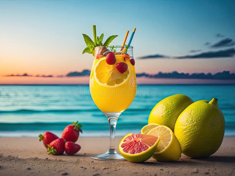 Lemonade Cocktail with Tropical Fruits. Ai Generative Stock ...