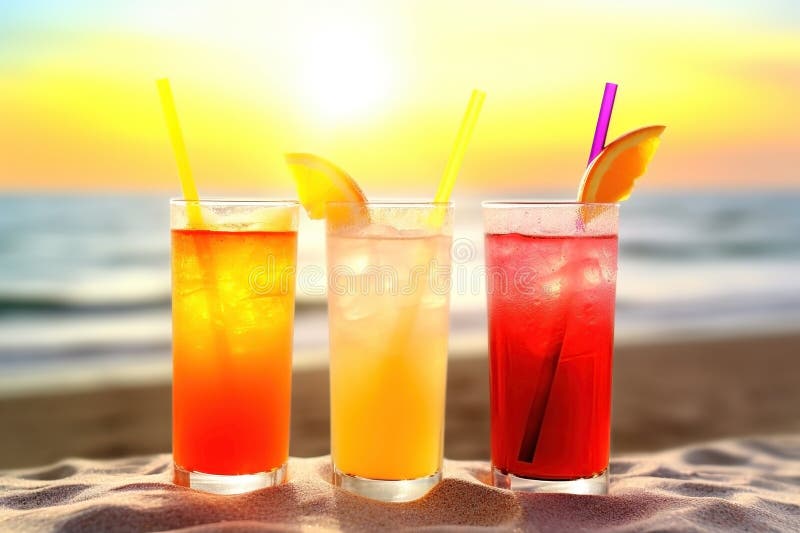 Lemonade Cocktails on the Beach Close-up. Vacation Background Stock ...