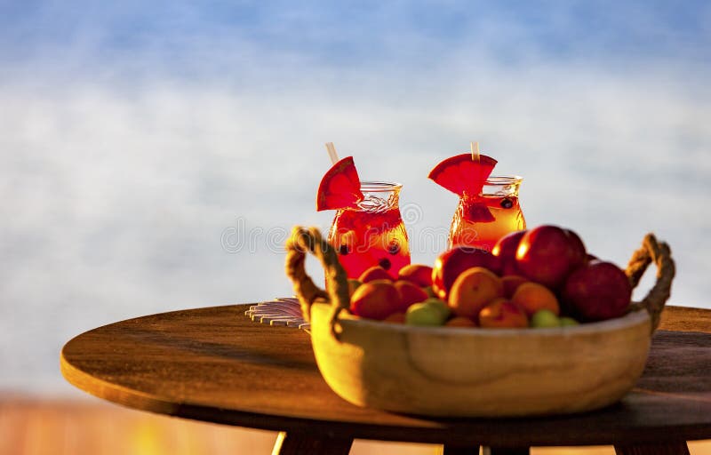 Lemonade and Fruit on the Beach Stock Photo - Image of food, drink ...