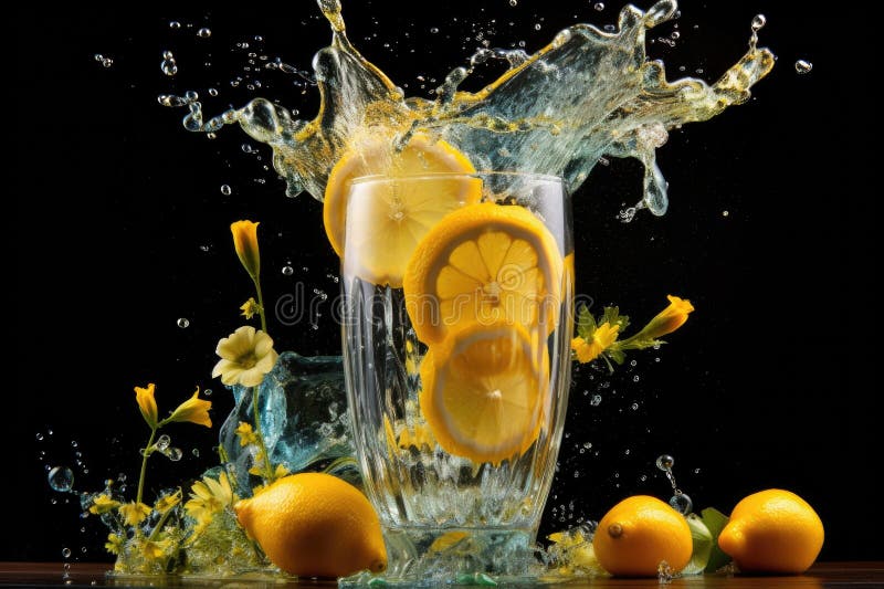 Lemonade in a Glass with a Splash and Bubbles Stock Illustration ...