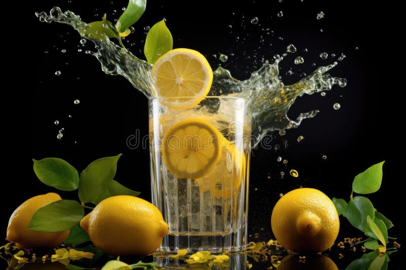 Lemonade in a Glass with a Splash and Bubbles Stock Illustration ...