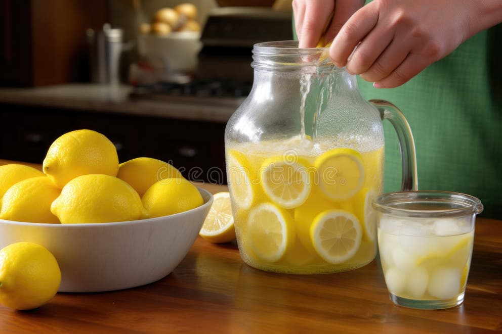 Lemonade Making Process: Cutting, Squeezing, and Pouring into a Pitcher Stock Illustration ...