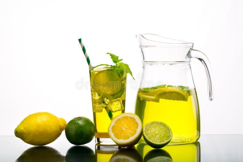 Lemonade Pitcher with Lemon Stock Photo - Image of table, mint: 147730124