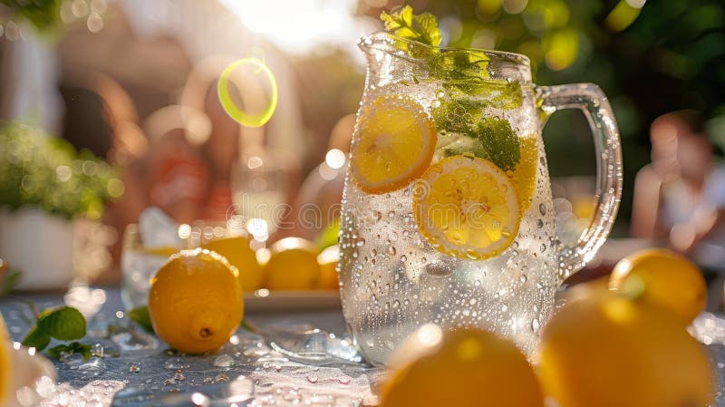 Lemonade Pitcher with Lemon Slices and Mint Stock Image - Image of zest ...
