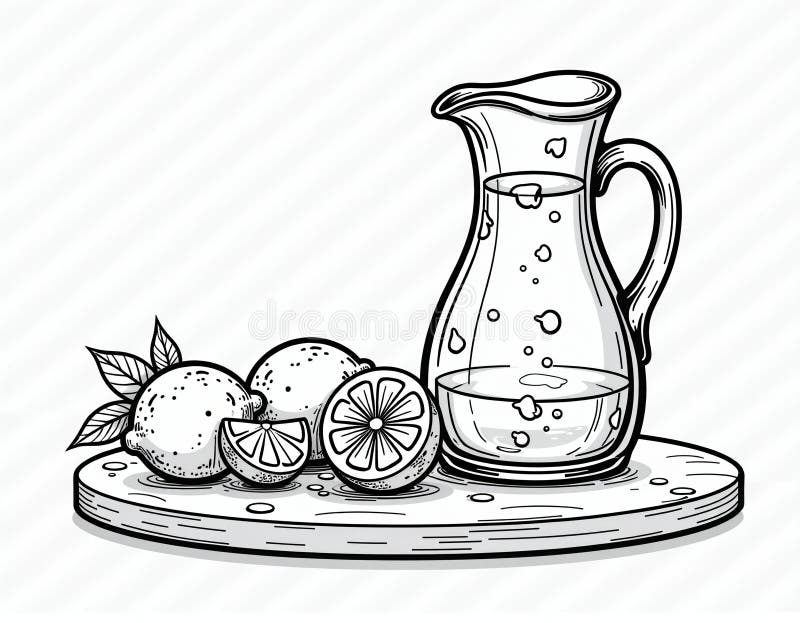 Lemonade Pitcher with Lemons - Hand-Drawn Illustration Stock ...