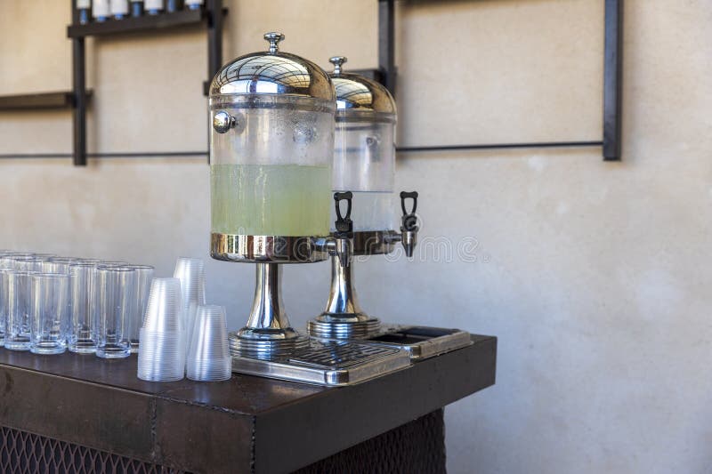 Lemonade in a Pitcher with a Spout and Plastic Cups Stock Illustration ...