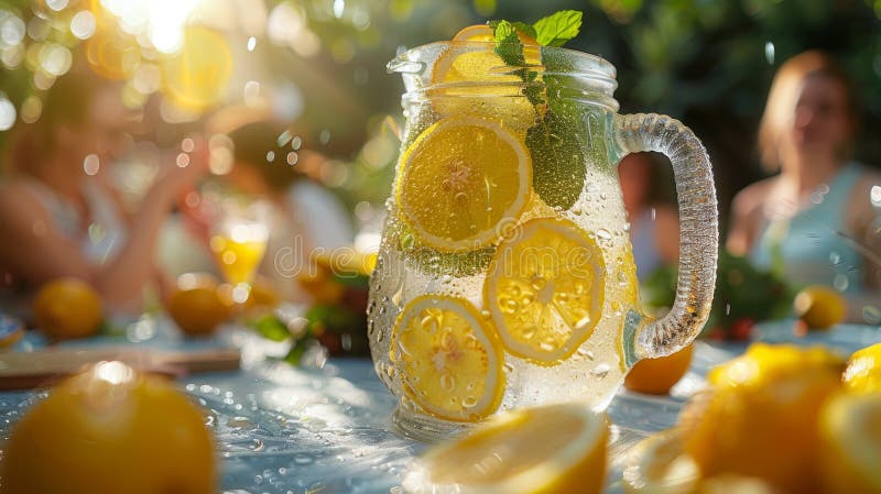 Lemonade Pitcher on Table at Outdoor Gathering Stock Photo - Image of ...