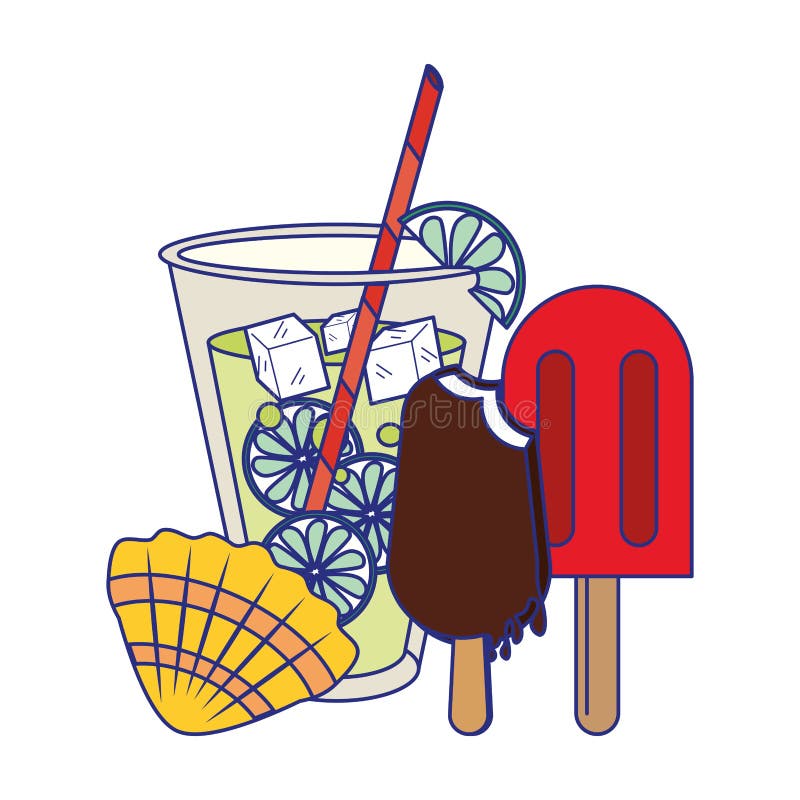 Lemonade with Popsicle Ice Cream and Shell Stock Vector - Illustration ...