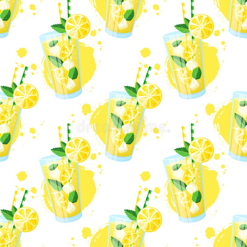 Lemonade Seamless Pattern. Vector Background Stock Vector - Illustration of decorated, drink ...