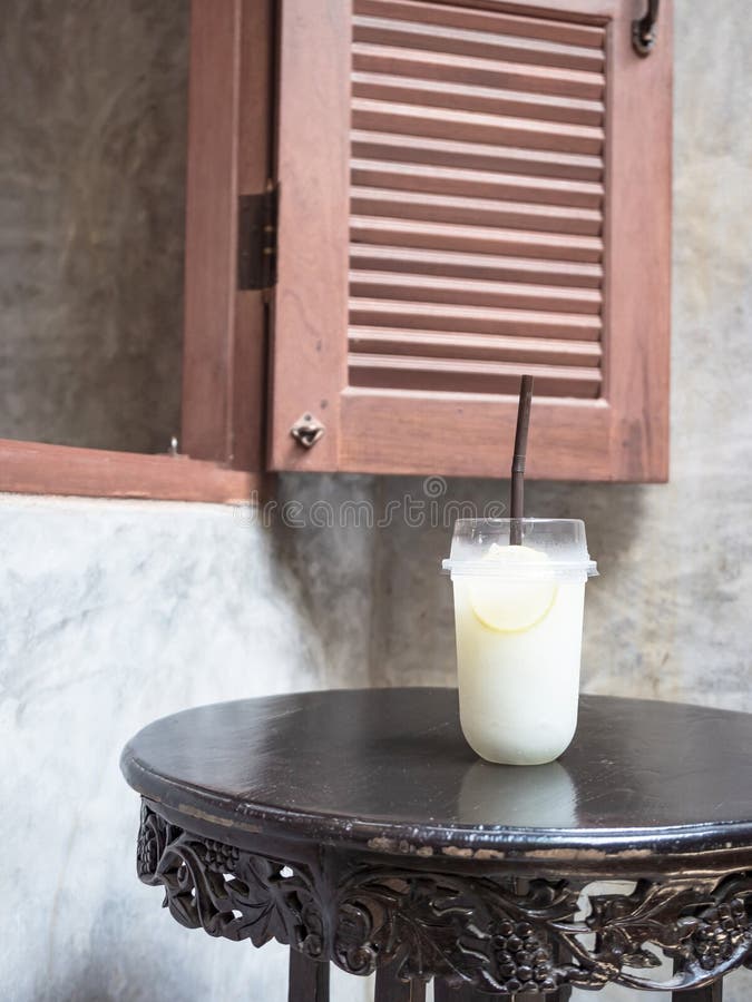 Lemonade Smoothie on Wooden Table in Retro Style Stock Photo - Image of ...