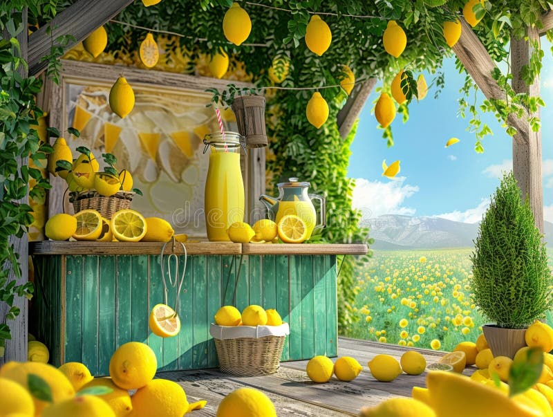 A Lemonade Stand with Fresh Lemons and Drinks Offering a Classic and ...