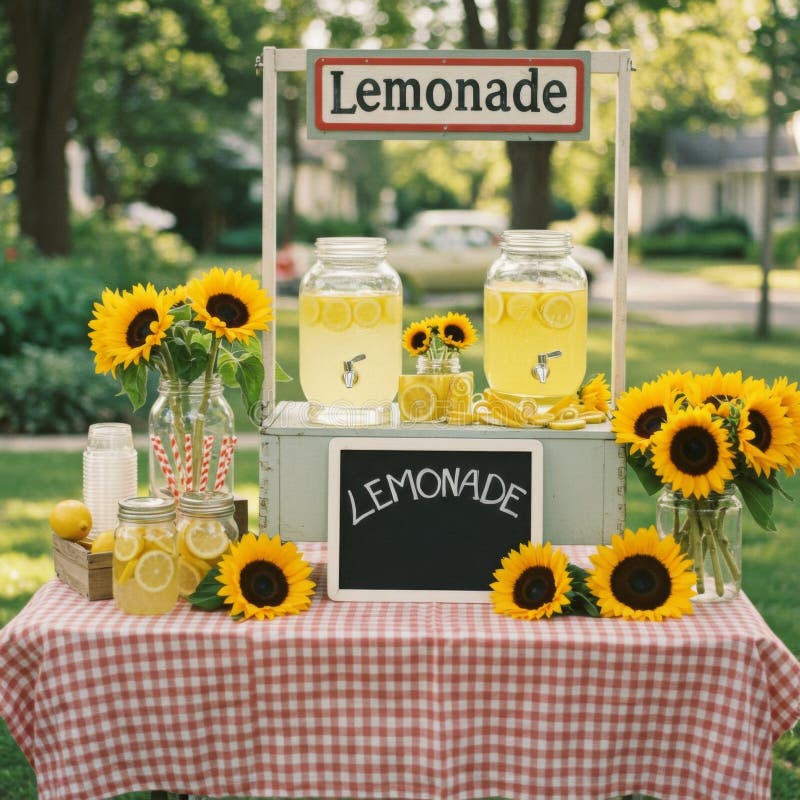 Lemonade Stand with Assortment of Fresh Fruits and Snacks for Customers ...