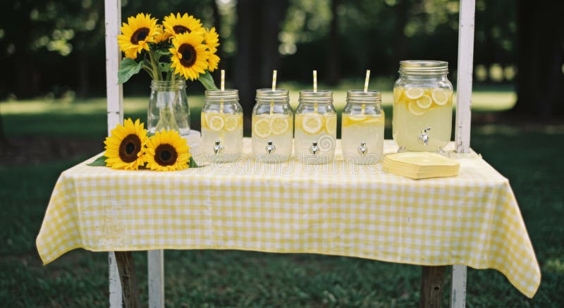 Lemonade Stand with Variety of Flavors, Including Tart and Sweet Stock ...